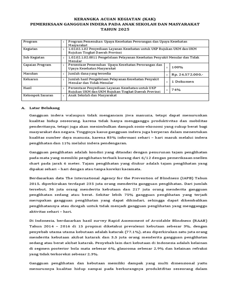 KAK Skrining Indera Anak Sekolah | PDF