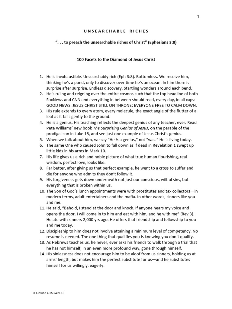 Unsearchable Riches - 100 | PDF