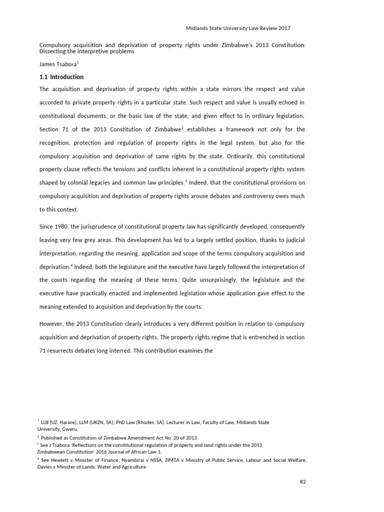 Compulsory acquisition and deprivation of property rights under Zimbabwes 2013 Constitution ...
