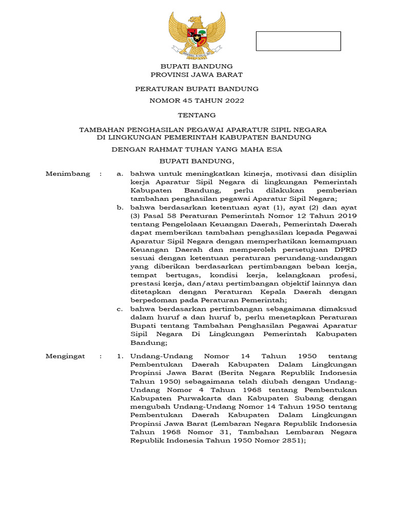 Perbup 45 Tahun 2022 TPP 8 | PDF