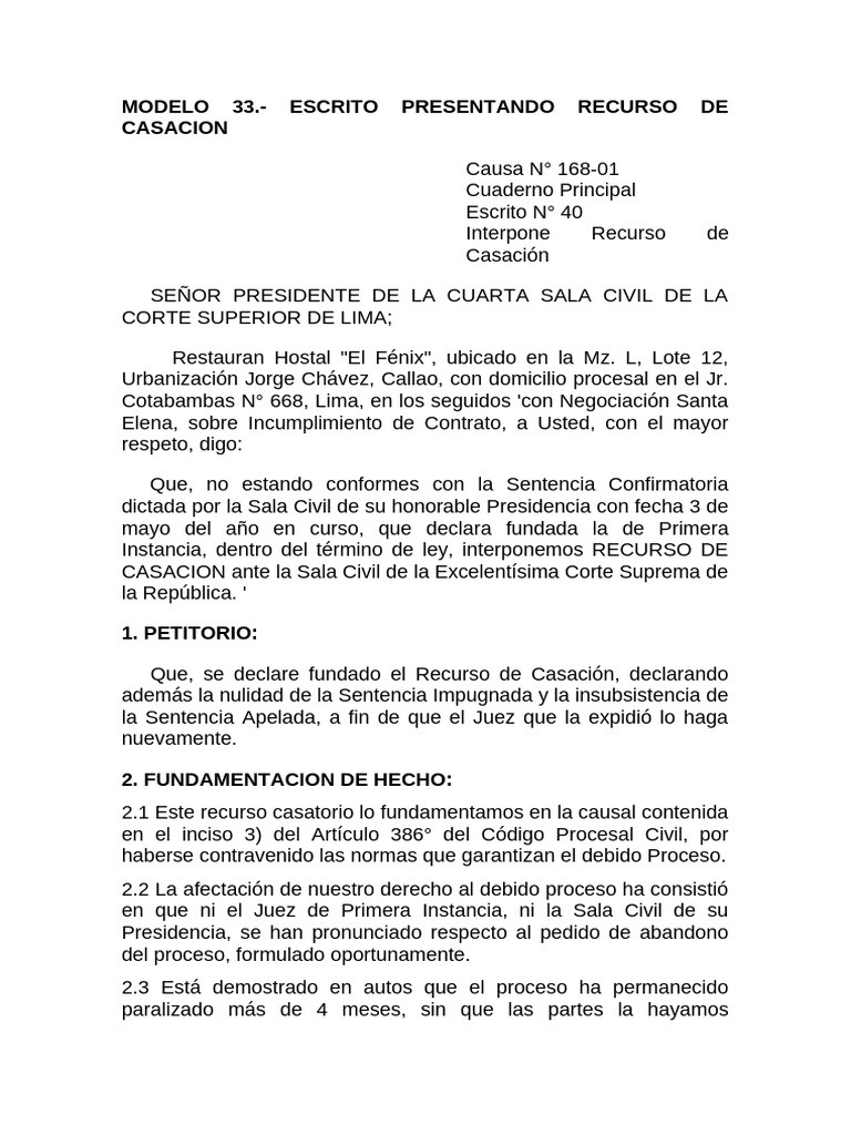 Recurso de Casación MODELO 33 | PDF | Sentencia (ley) | Ley constitucional