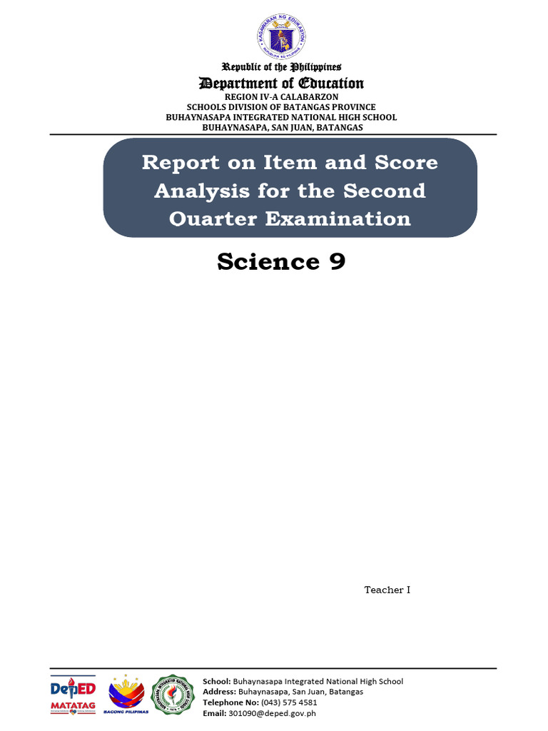 Science 9 Item Analysis Report For The 2ND Quarter New Template | PDF