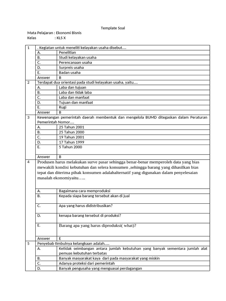 Soal Usp Ekonomi Bisnis X, Usk | PDF