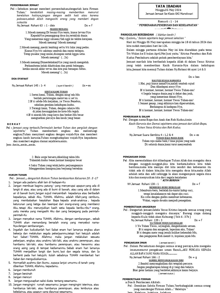 A.tata Ibadah Minggu 5 Mey 2024 | PDF