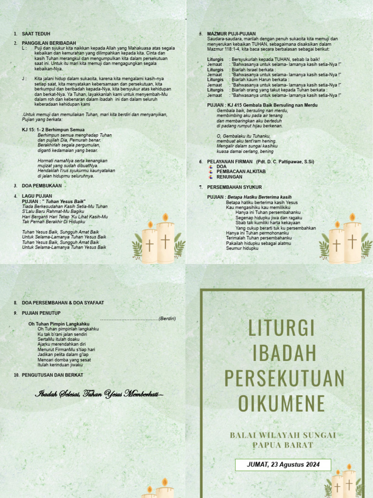 Liturgi Ibadah 23 Agustus 2024 | PDF