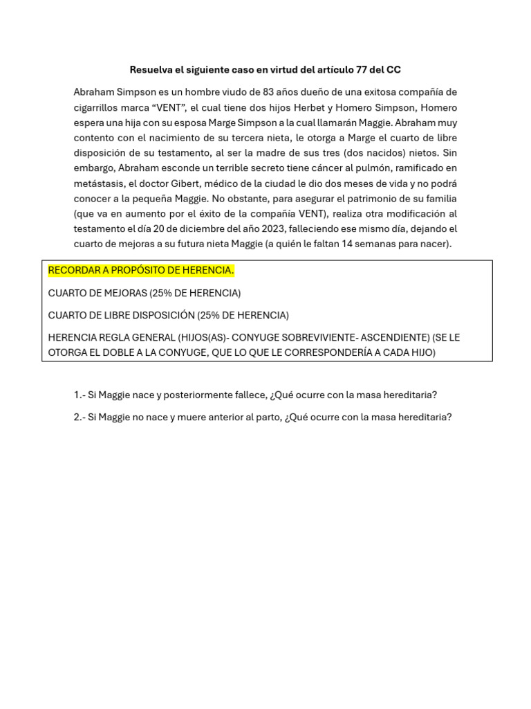 Resuelva El Siguiente Caso en Virtud Del Artículo 77 Del CC | PDF