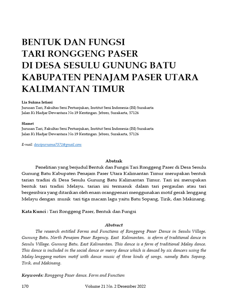 Bentuk Dan Fungsi Tari Ronggeng Paser Di Desa Sesulu Gunung Batu ...