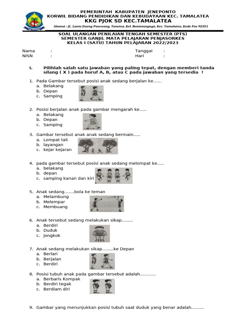 SOAL PTS PJOK (Semester Ganjil) 2022-2023 | PDF