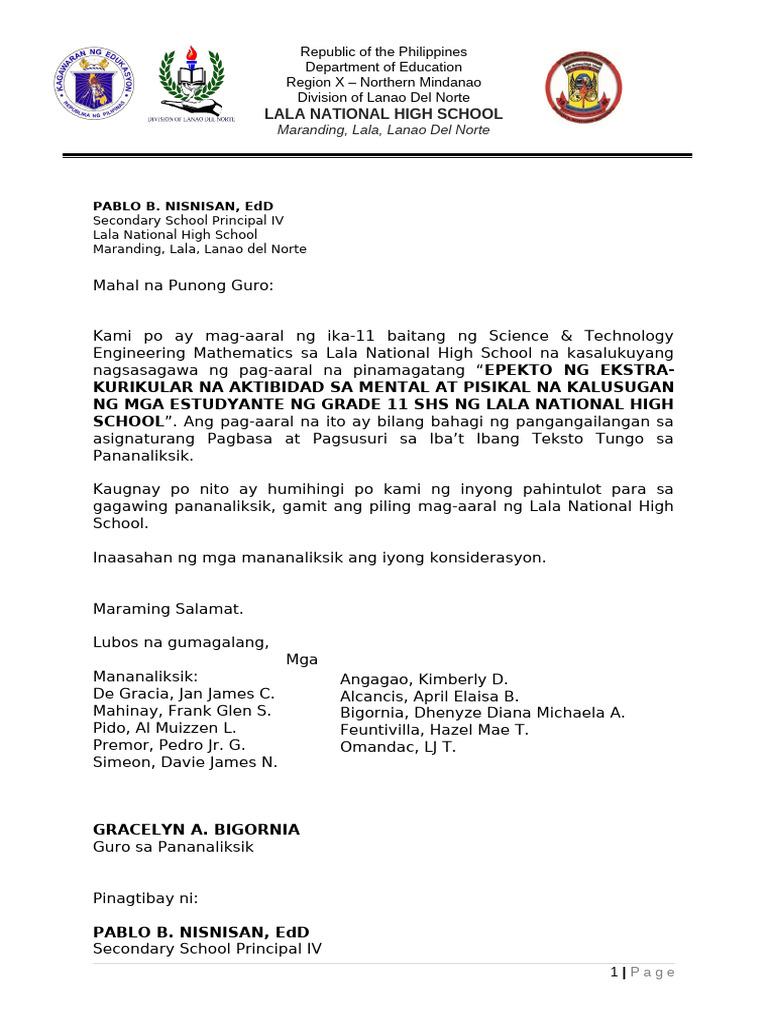 Letter To Principal | PDF