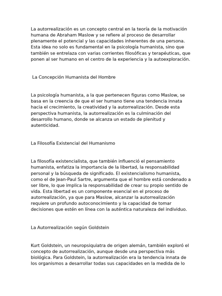 Autorrealización en la Psicología Humanista | PDF | Sicología | Humanismo