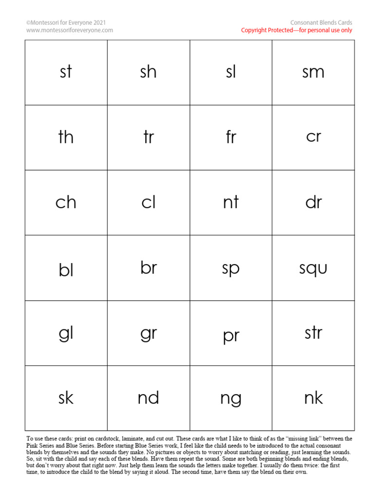 Consonant Blends Cards | PDF