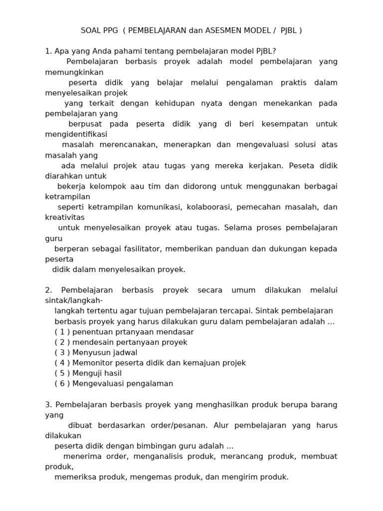 SOAL PPG PEMBELAJARAN Dan ASESMEN MODEL PJBL 1 1 | PDF