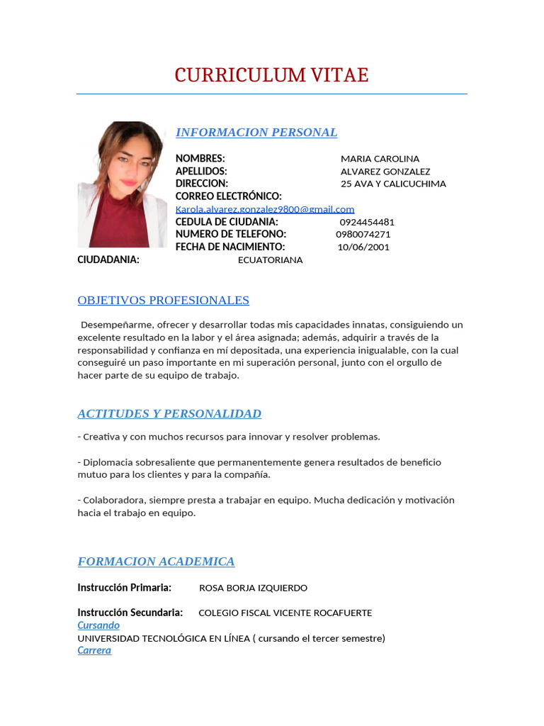 curriculum_vitae CAROL ALVAREZ | PDF
