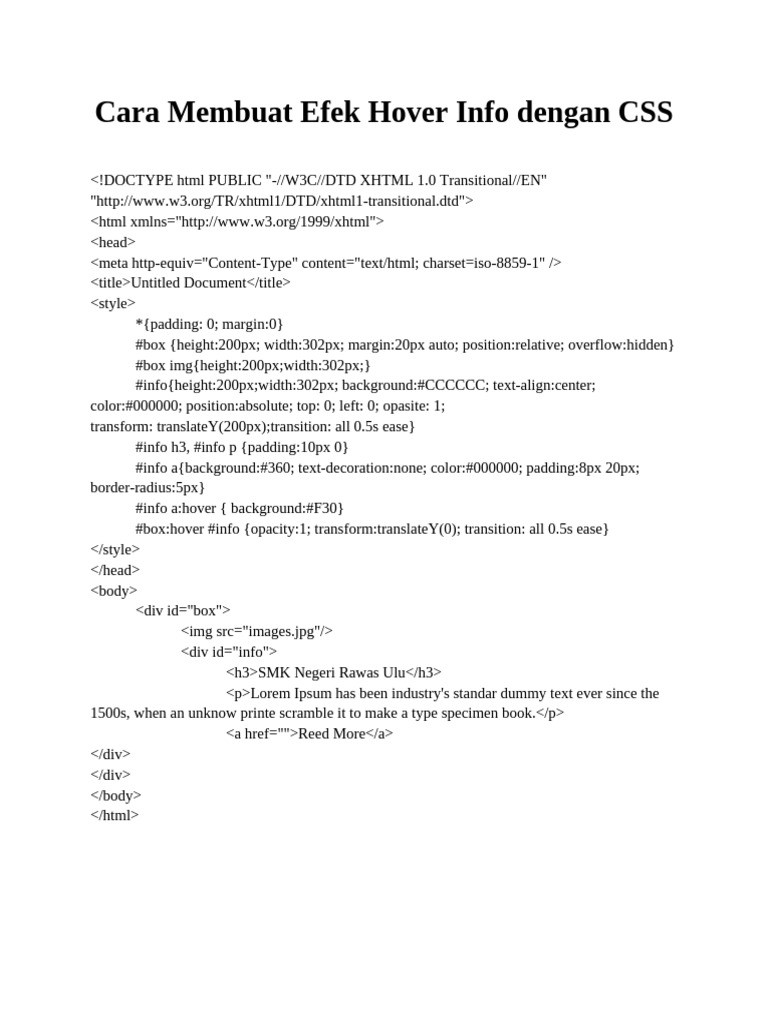 Cara Membuat Efek Hover Info Dengan CSS | PDF