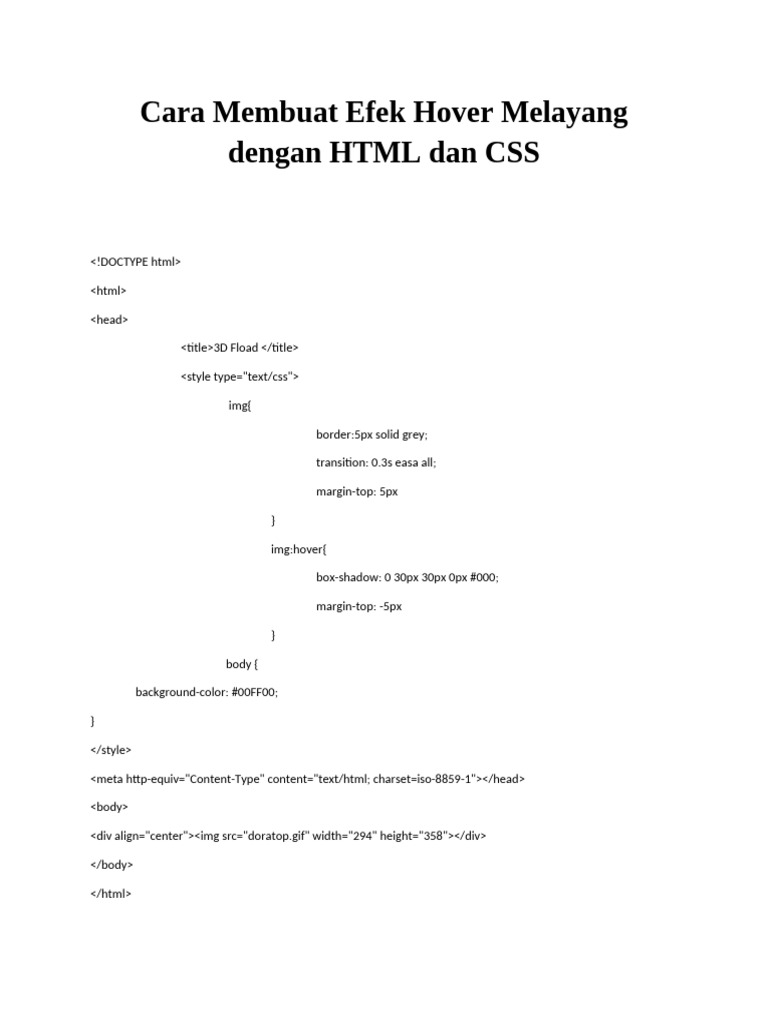 Cara Membuat Efek Hover Melayang Dengan HTML Dan CSS | PDF