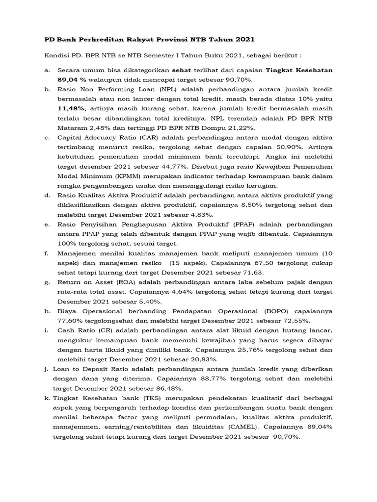 Pd Bank Perkreditan Rakyat Provinsi Ntb Tahun 2021 Pdf