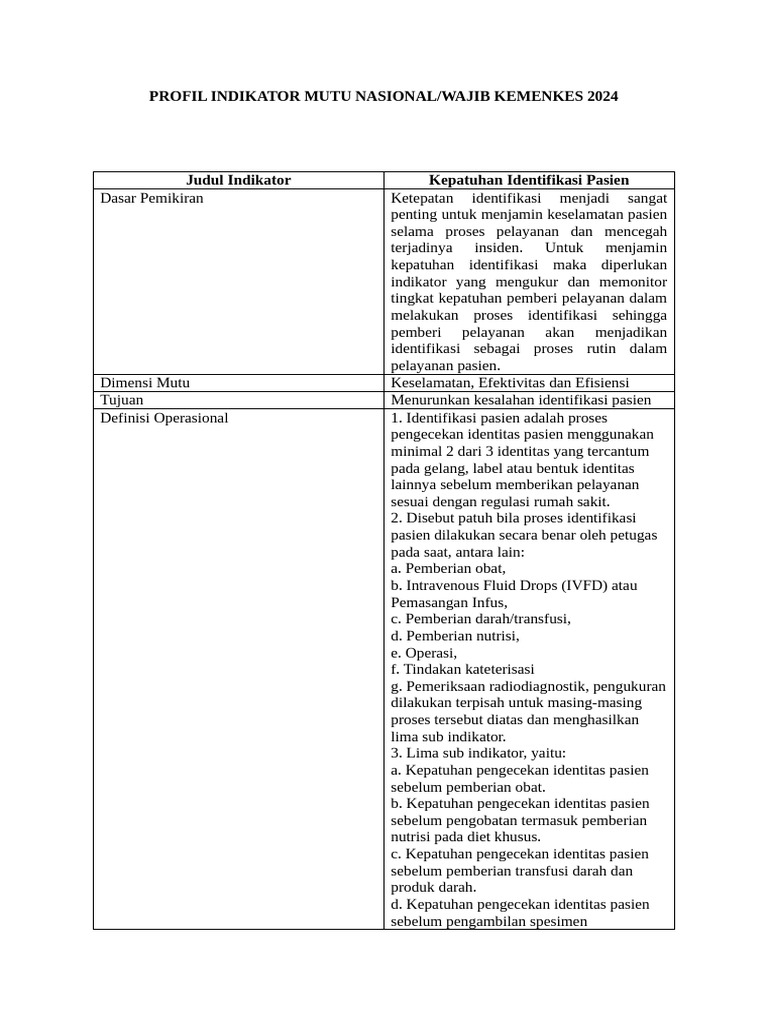 Profil Indikator Mutu Nasional | PDF
