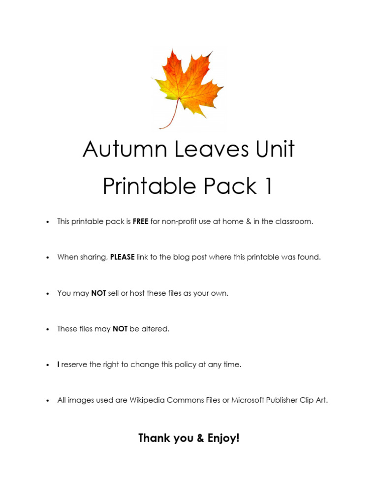 Autumn Leaves Unit Printable Pack 1 | PDF