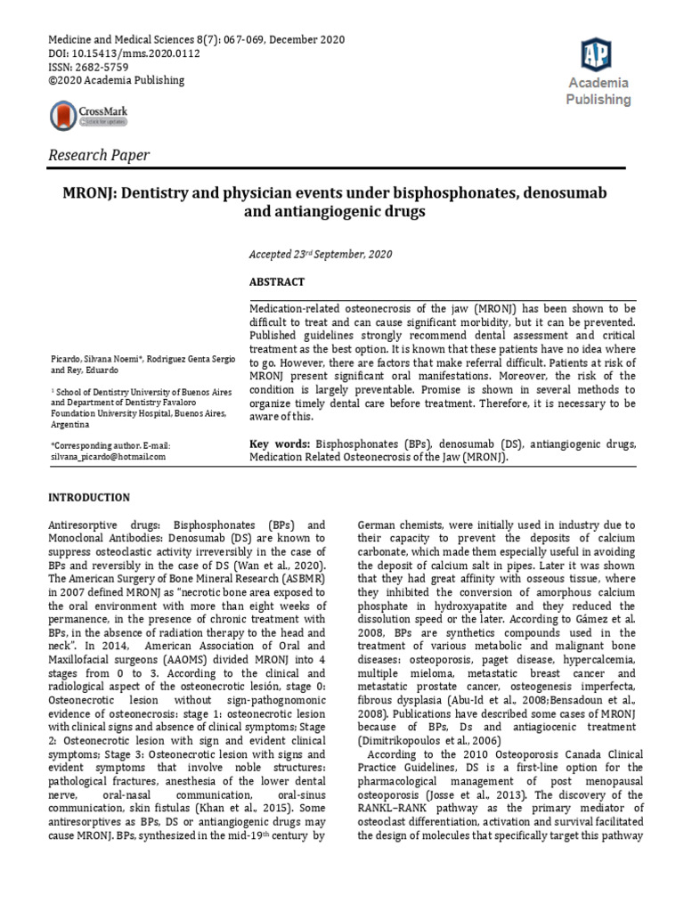 MRONJ Dentistry and Physician Events Under Bisphosphonates, Denosumab ...