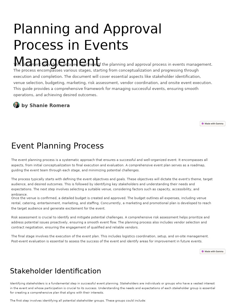 Planning and Approval Process in Events Management | PDF