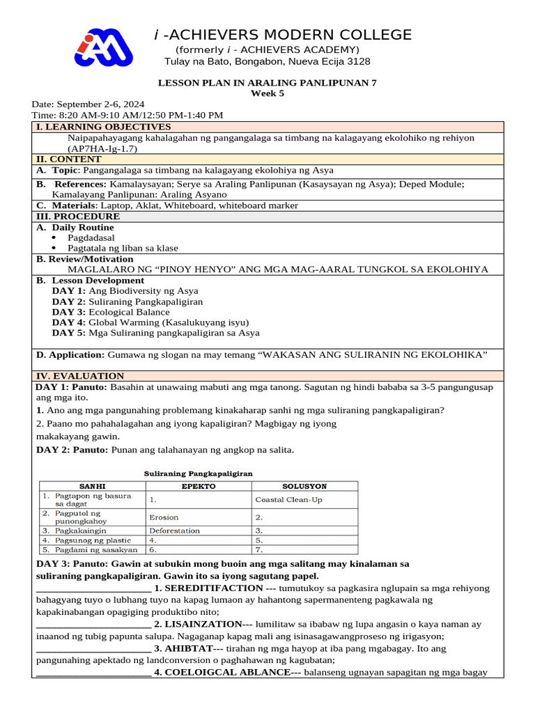 Q1w5-Lesson Plan 2425 | PDF | Globalization | Social Science