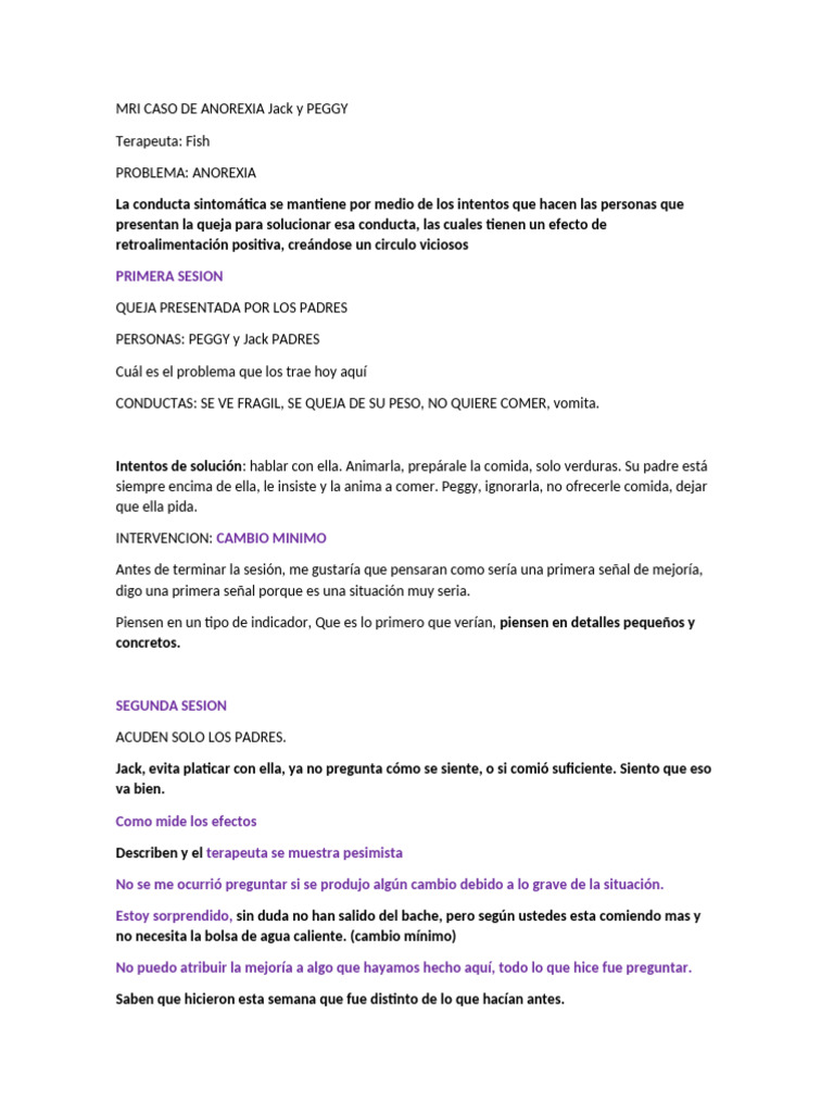 Mri Caso de Anorexia Peggy | PDF | Anorexia nerviosa | Sicología