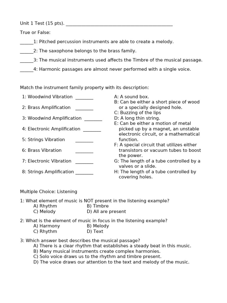 Music Appreciation Unit 1 Test | PDF | Art