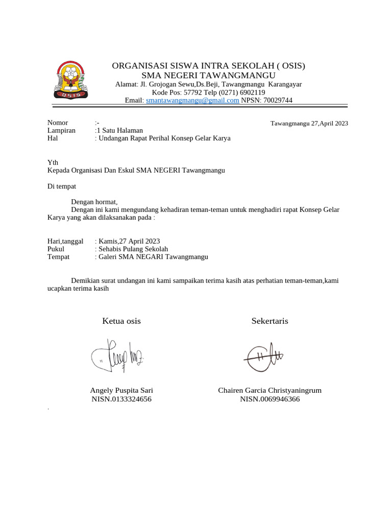 Kop Surat Undangan Osis | PDF