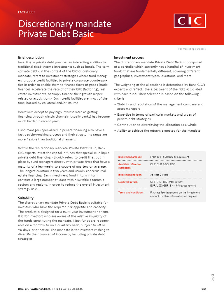CIC FS PrivateDebtBasicMandate e | PDF