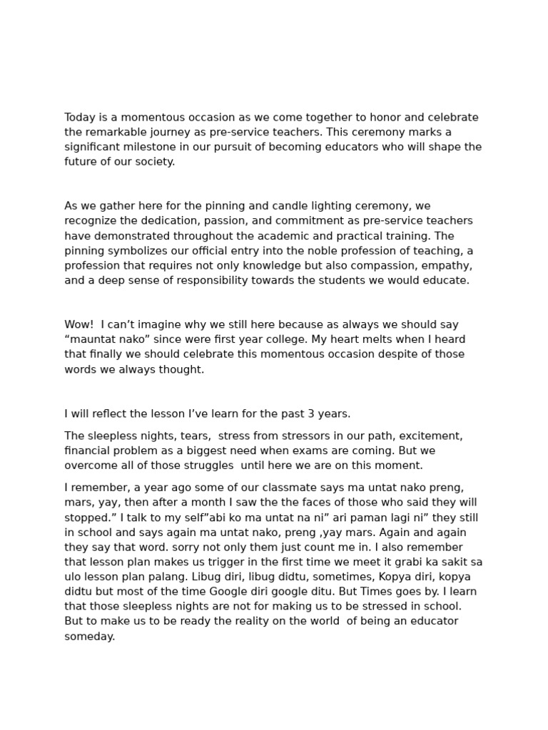 Pinning and Candle Lighting Speech | PDF