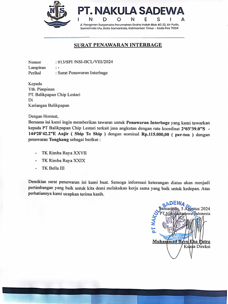013 Surat Penawaran Interbag - NSI 2024 | PDF
