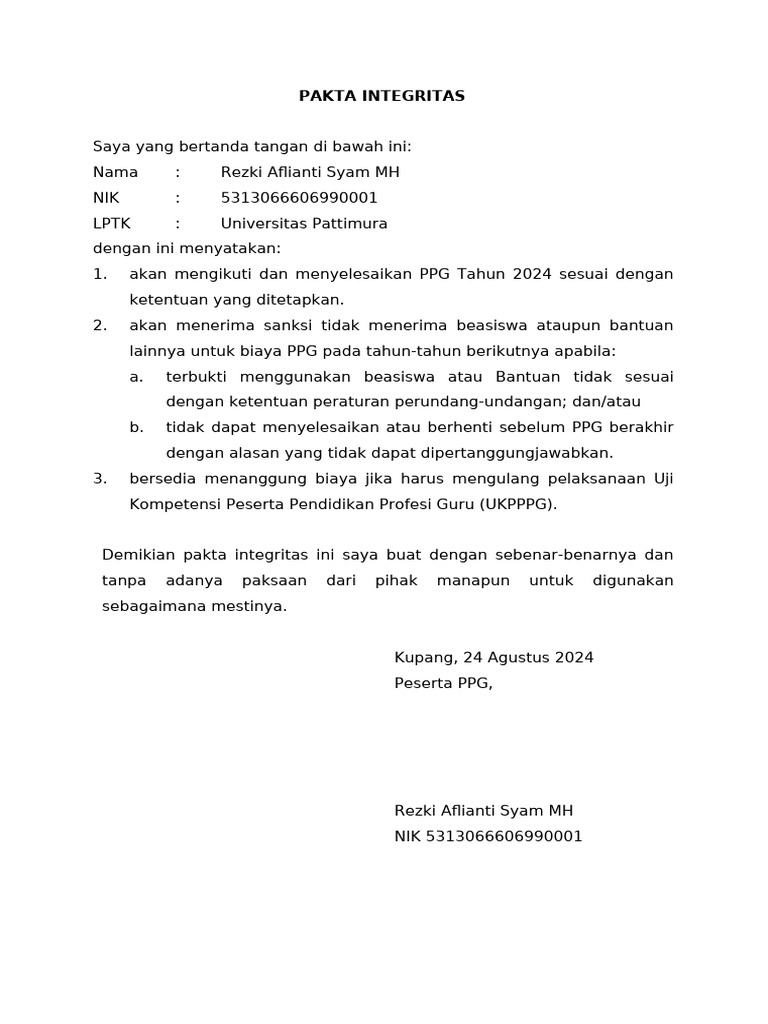 Pakta_Integritas_Peserta_PPG_2024_Gelombang_2 fixxxx | PDF