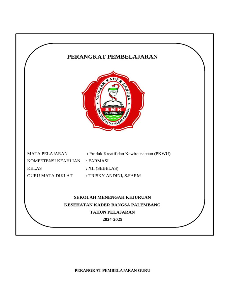 RPP PKWU Farmasi 2024 - Fix | PDF
