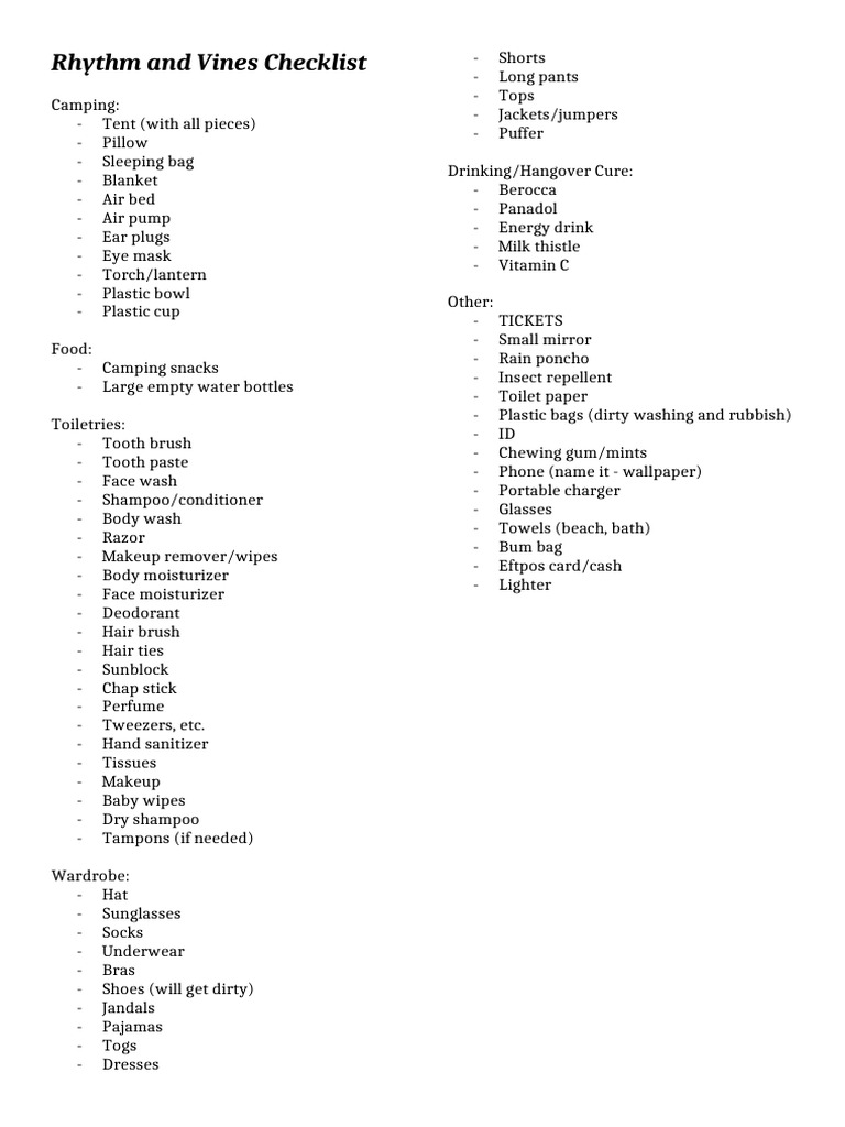 Rhythm and Vines Checklist | PDF