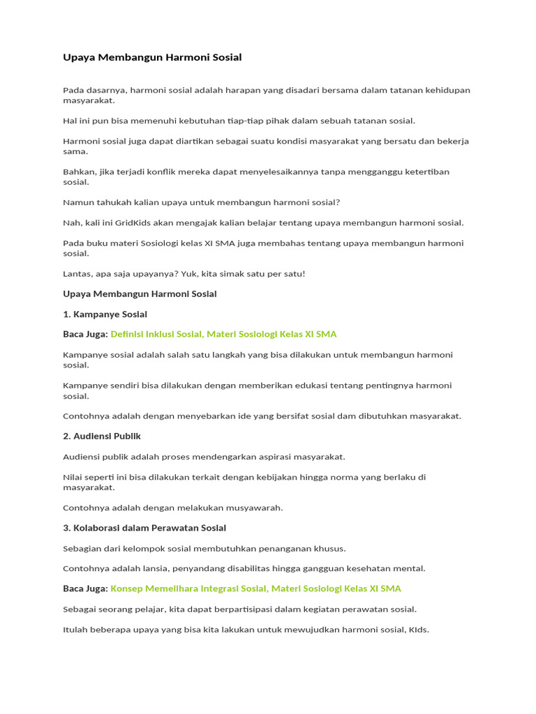 Upaya Membangun Harmoni Sosial | PDF