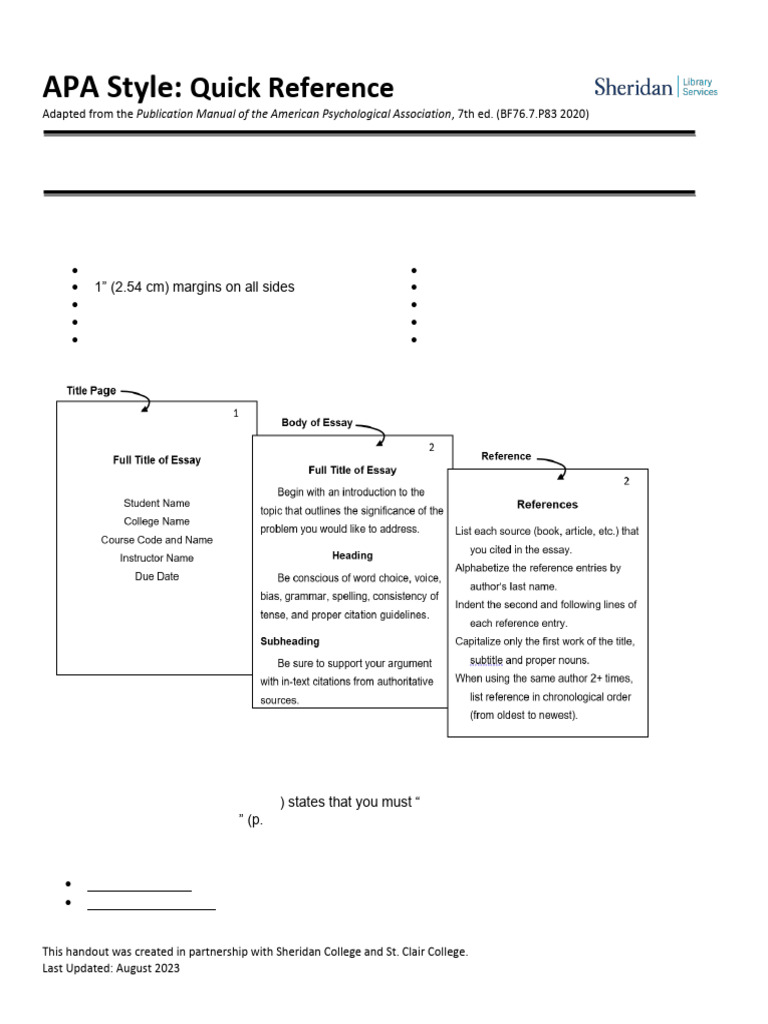 APA Style 7th Ed. - Quick Reference - Updated 2023 | PDF