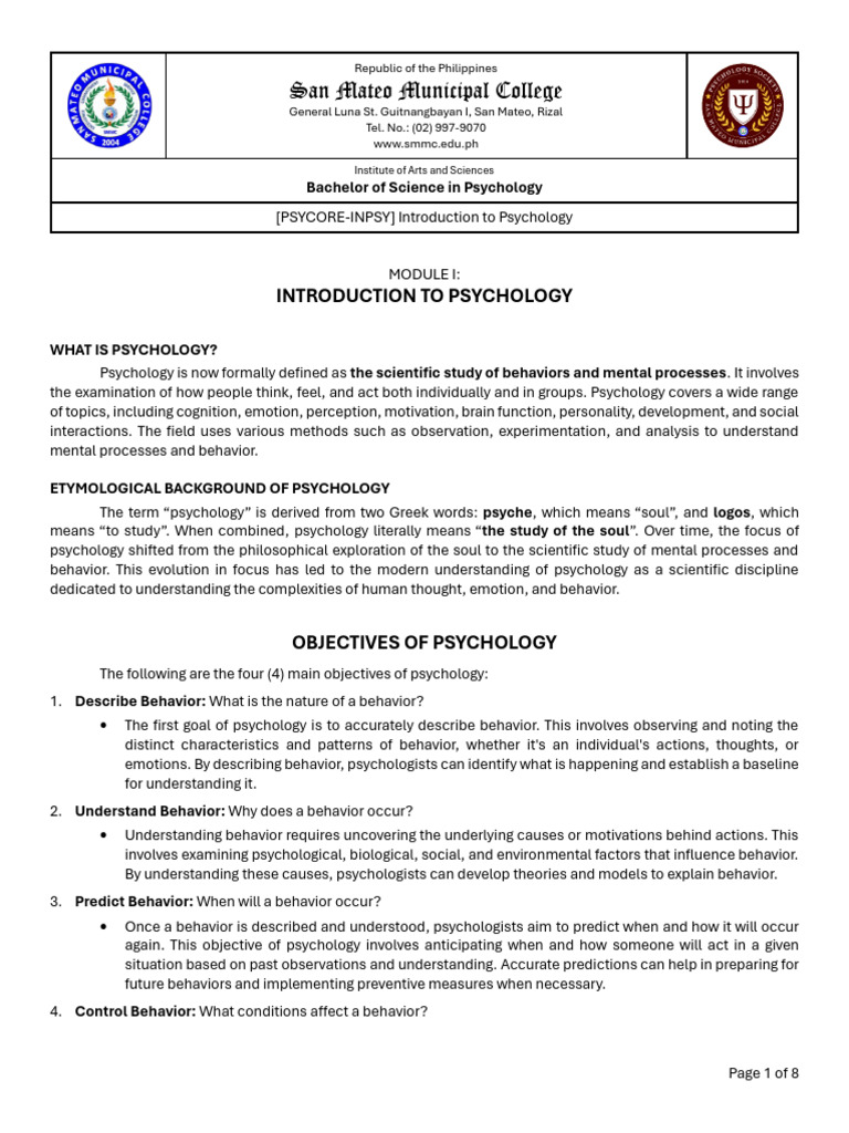 Module 1 Introduction to Psychology | PDF