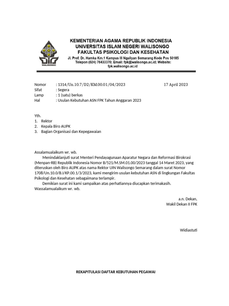 Kebutuhan ASN FPK 2023+tambahan (1) - Baidi | PDF