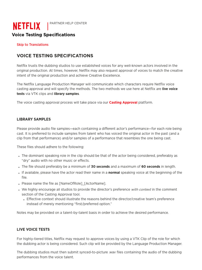 Voice Testing Specifications - Netflix - Partner Help Center | PDF ...