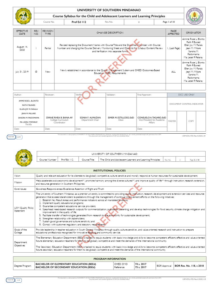 112 Callp Edu f05 Rev.4 Course Syllabus 2020 For Reference | PDF