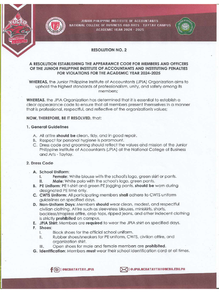 Resolution No. 2 Appearance Code | PDF