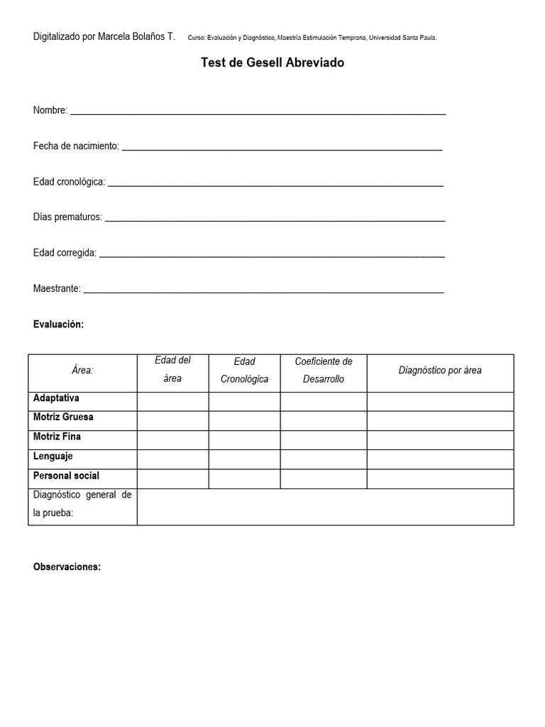 Test de Gesell Abreviado BN | PDF | Mano