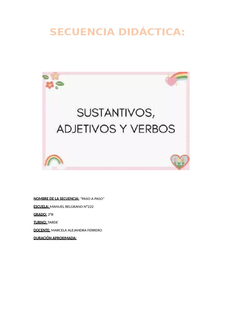 Secuencia Sust, Adj y Verbos | PDF | Sustantivo | Adjetivo