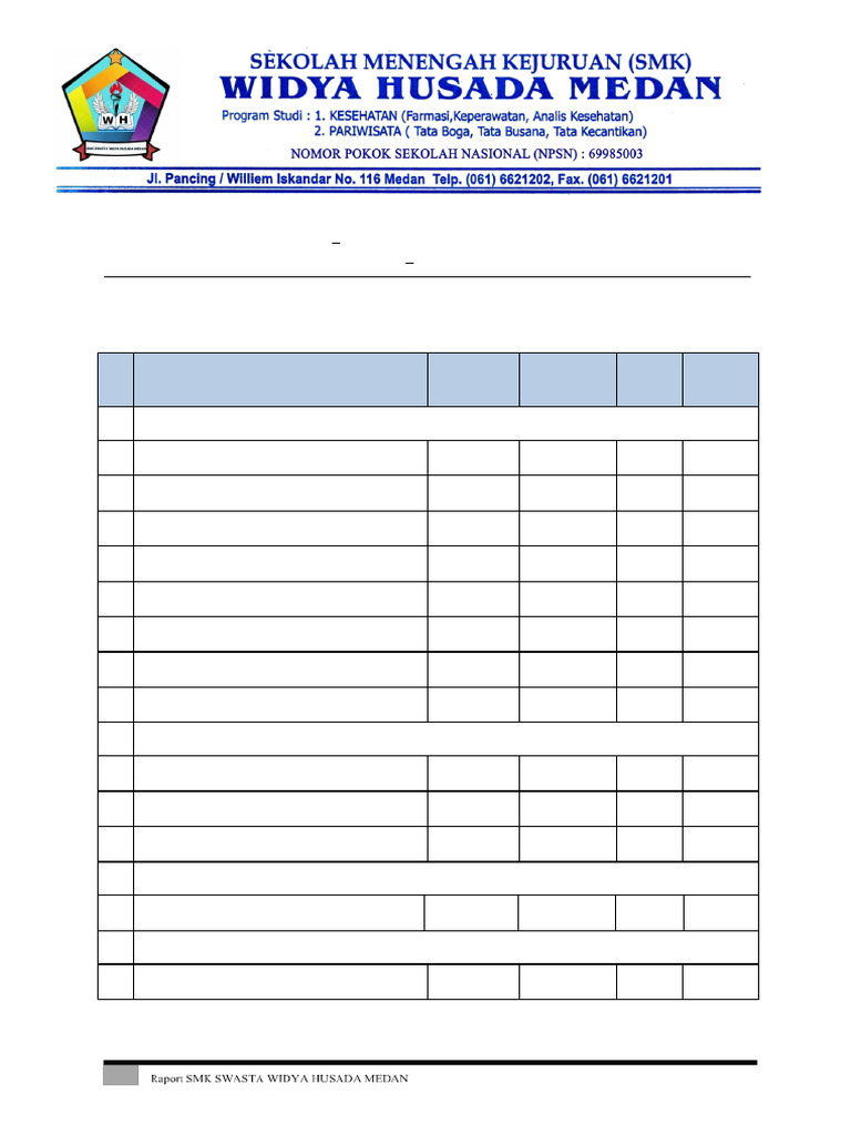 RAPOT KELAS X SMK WIDYA HUSADA (2023) - Sem Genap | PDF