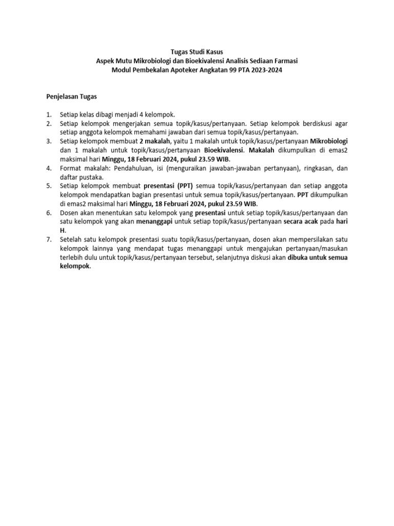 Kasus Mikrobiologi dan Bioekivalensi - Analisis Sediaan Farmasi - Modul Pembekalan Apoteker 2024 ...