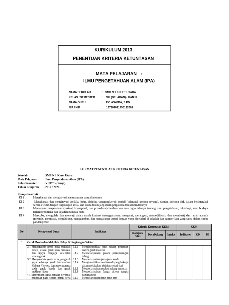 Format Penentuan KKM | PDF