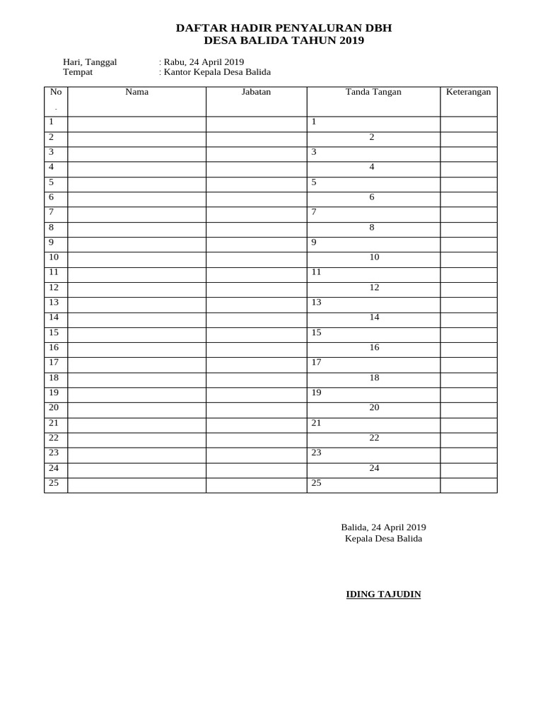 Daftar Hadir Penerimaan DBH | PDF