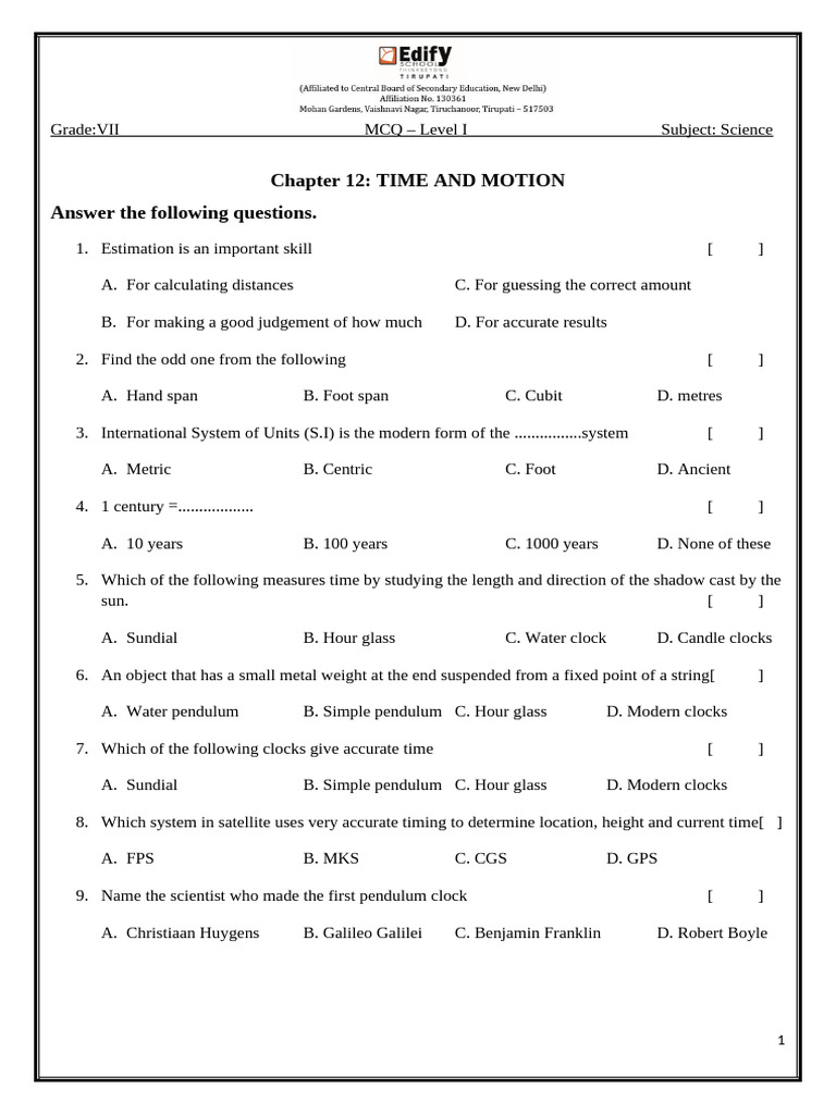 Chapter 12 - MCQ Level 1 | PDF