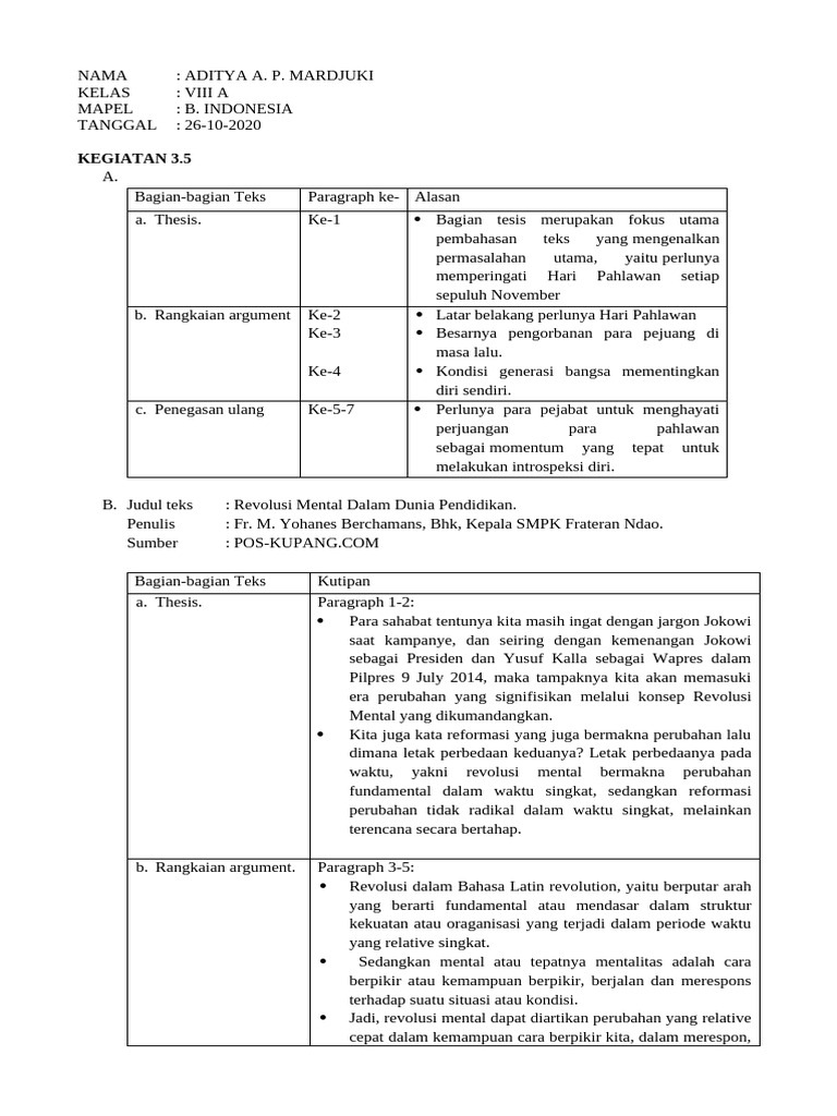 Tugas B.indonesia 7 - Viii A - Aditya Mardjuki | PDF