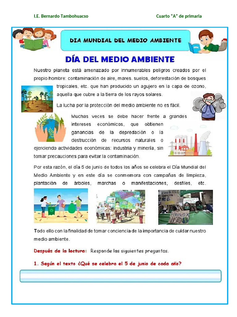 Ficha Del Dia Del Medio Ambiente | PDF